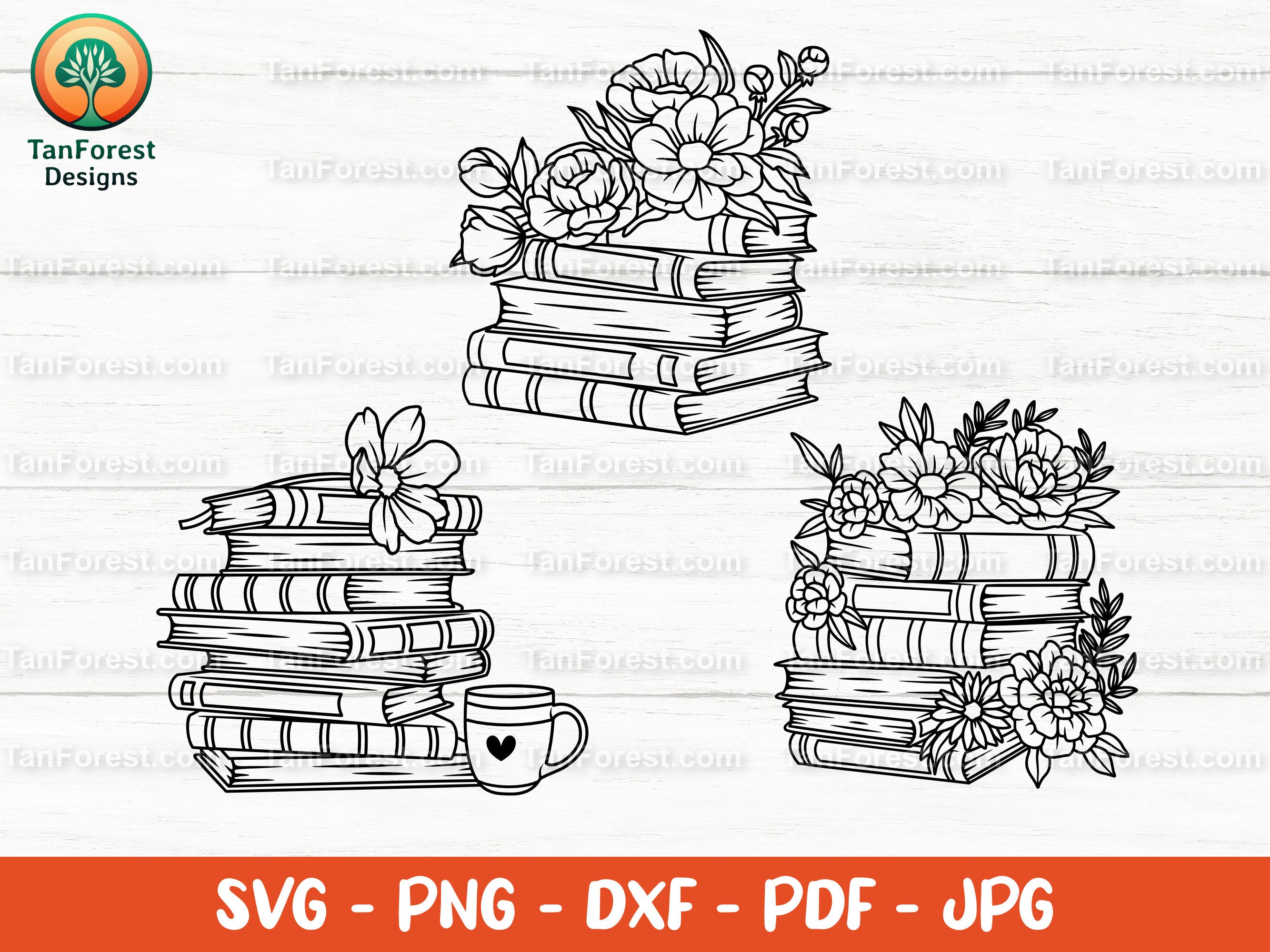 Books SVG, Book Stack Svg, Reading Svg, Book Clipart, Floral Books Svg ...
