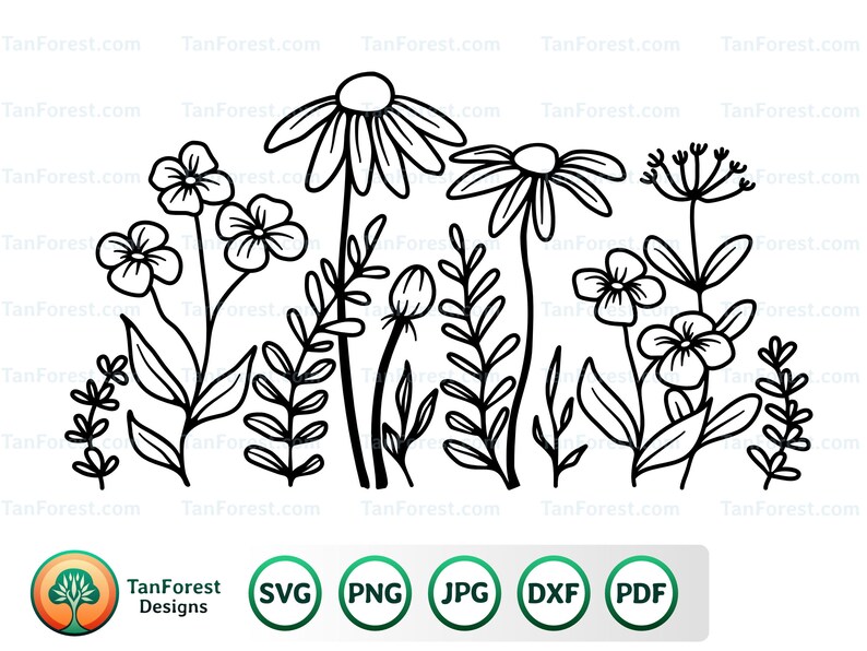 Wildflowers Doodle SVG Cut File. A Design of Hand Drawn Spring ...