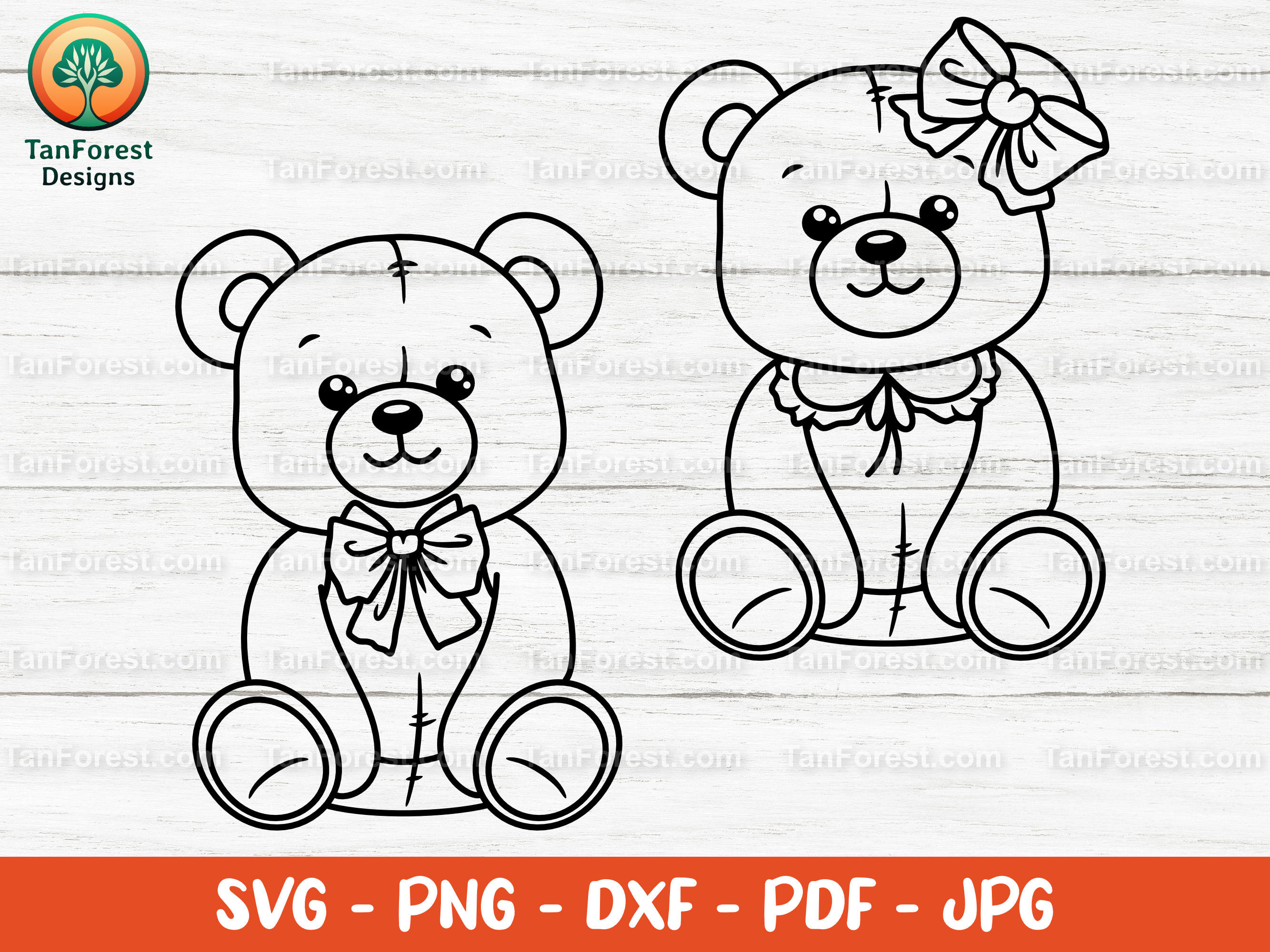 Teddy Bear SVG PNG DXF Outline Design. Cut Files for or Cricut ...