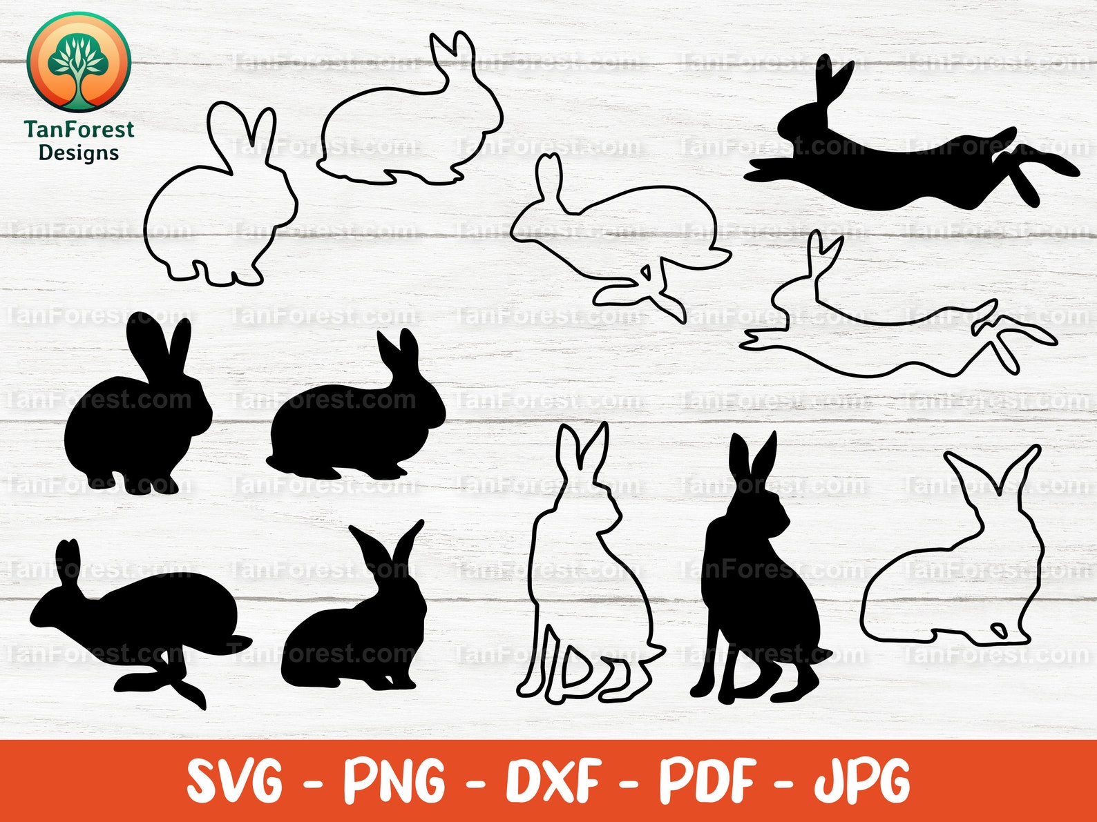 Bunny SVG Bundle, Solid & Outline, Easter Cut Files. Easter Clipart ...
