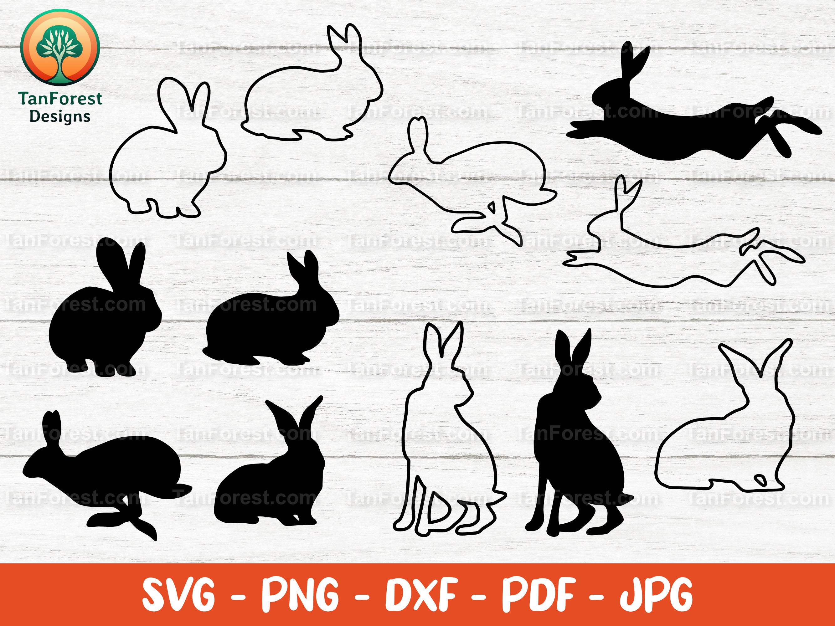 Bunny SVG Bundle, Solid & Outline, Easter Cut Files. Easter Clipart ...
