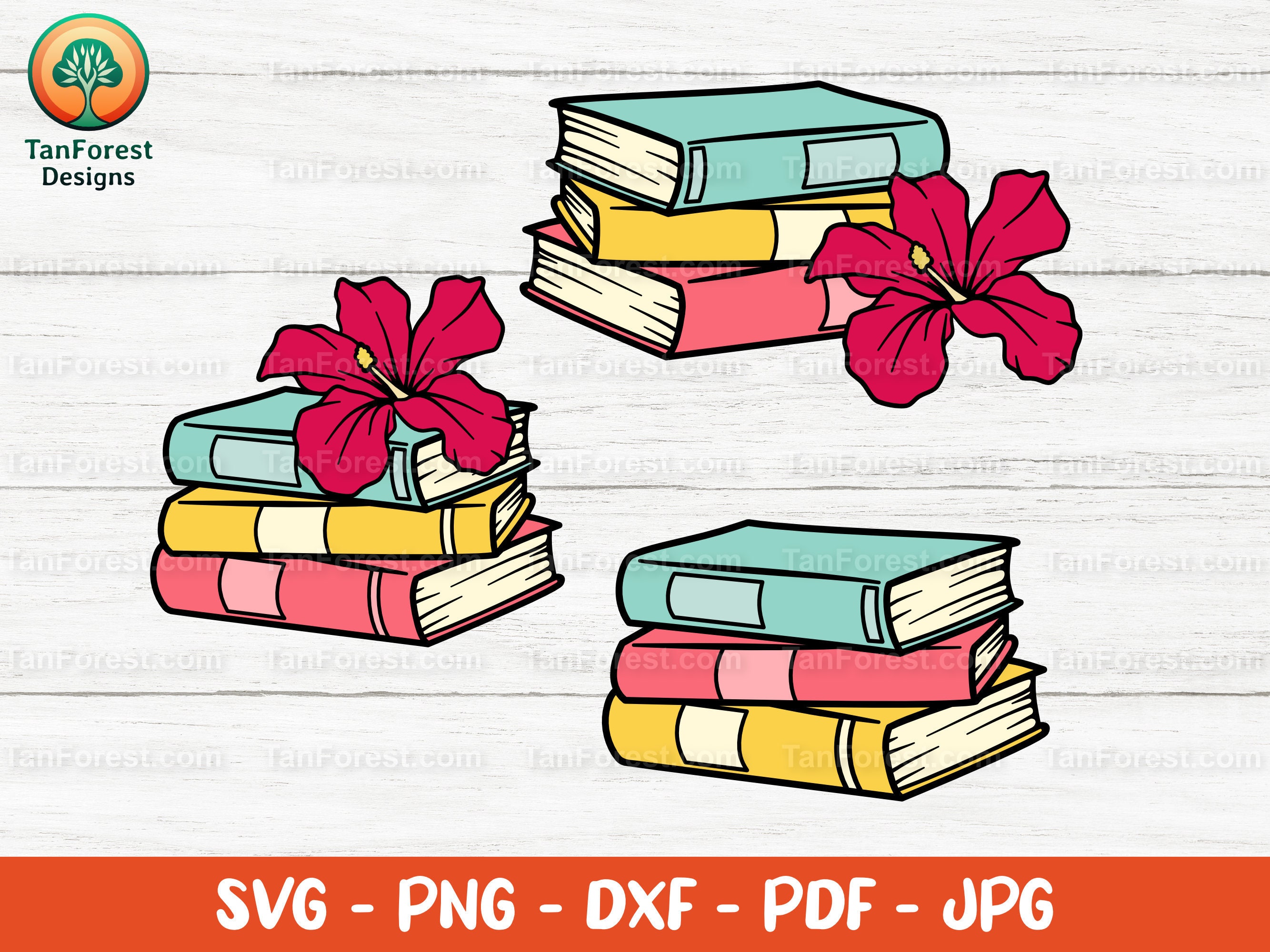 Books SVG Layered Cut Files, Floral Books Svg, Books Stack Clipart ...
