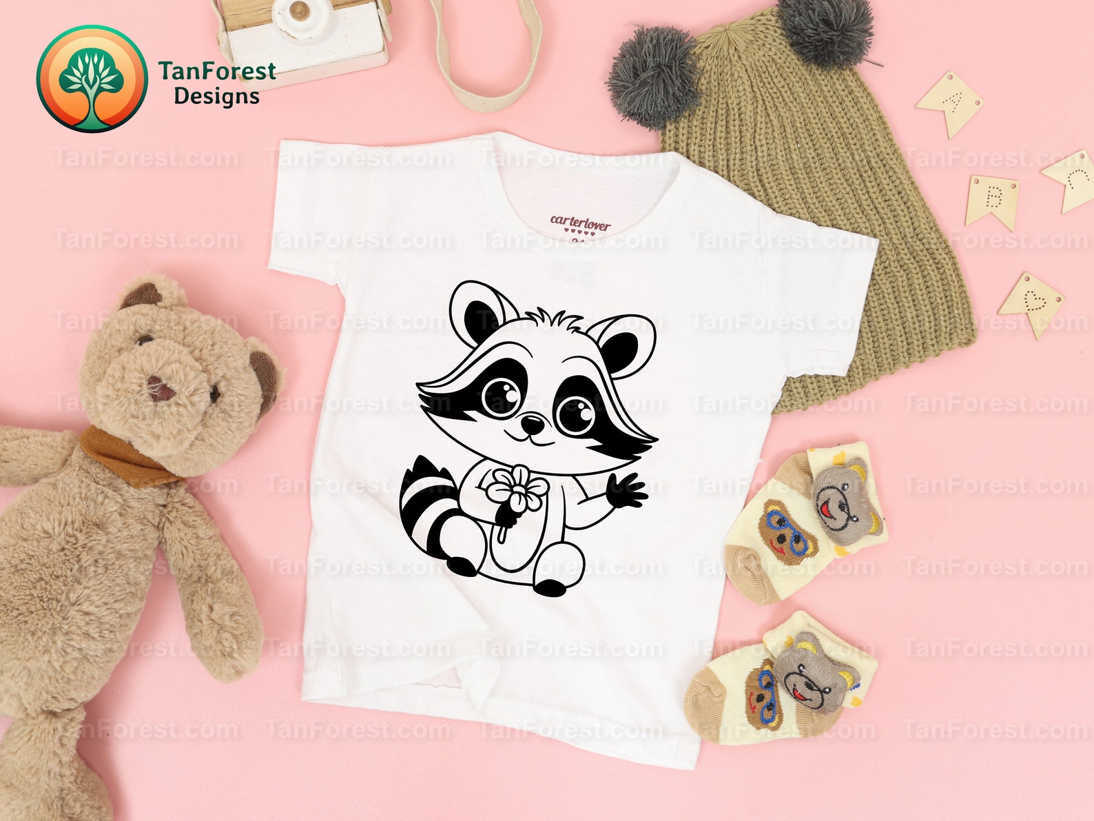 Baby Raccoon SVG Outline Cut File. Raccoon With Flower Svg. Cute ...