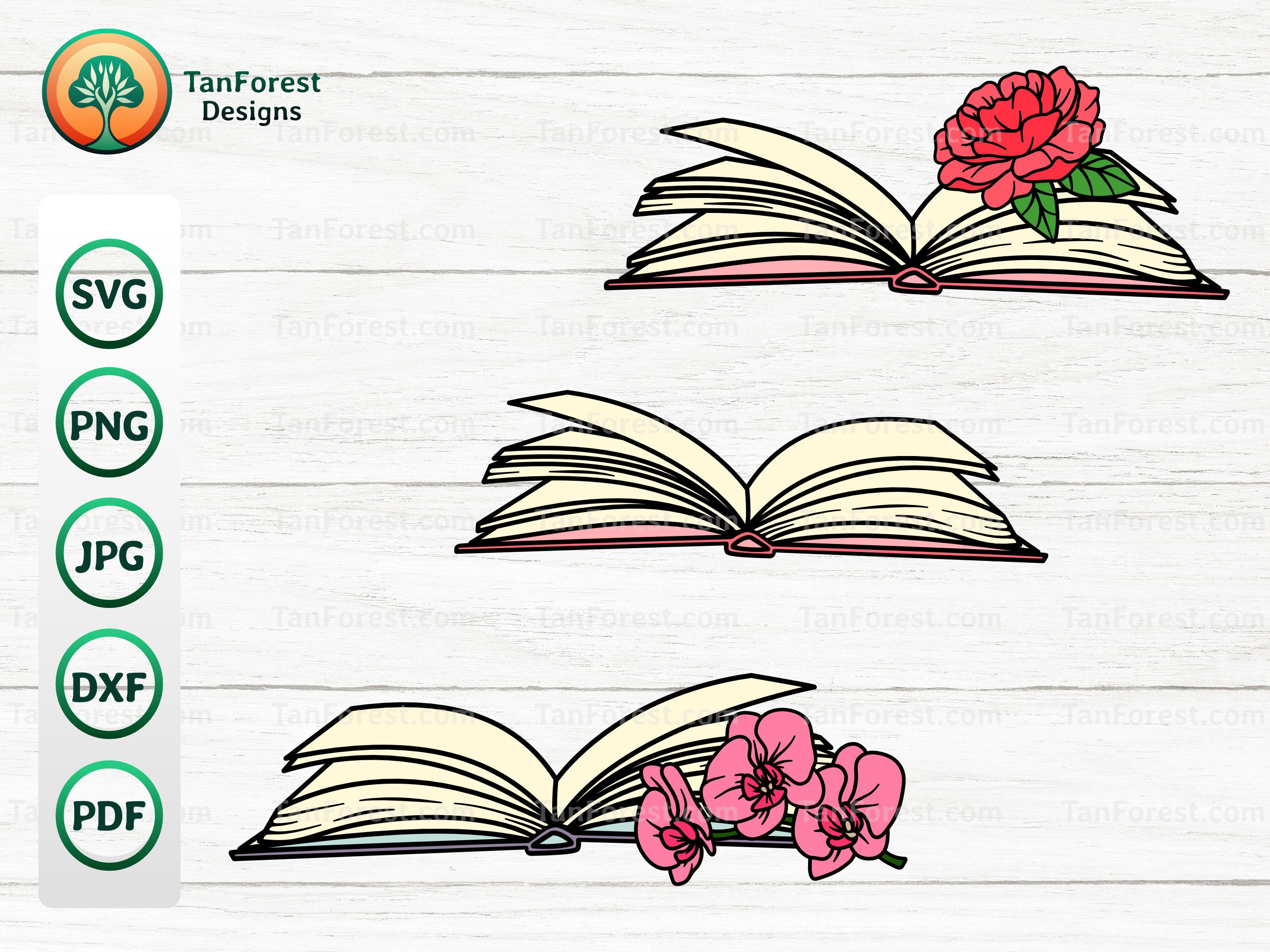 Books SVG Layered Cut Files Floral Books Svg Books Stack - Etsy UK