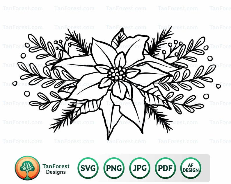 Poinsettia Outline SVG Hand Drawn Poinsettia Christmas - Etsy UK