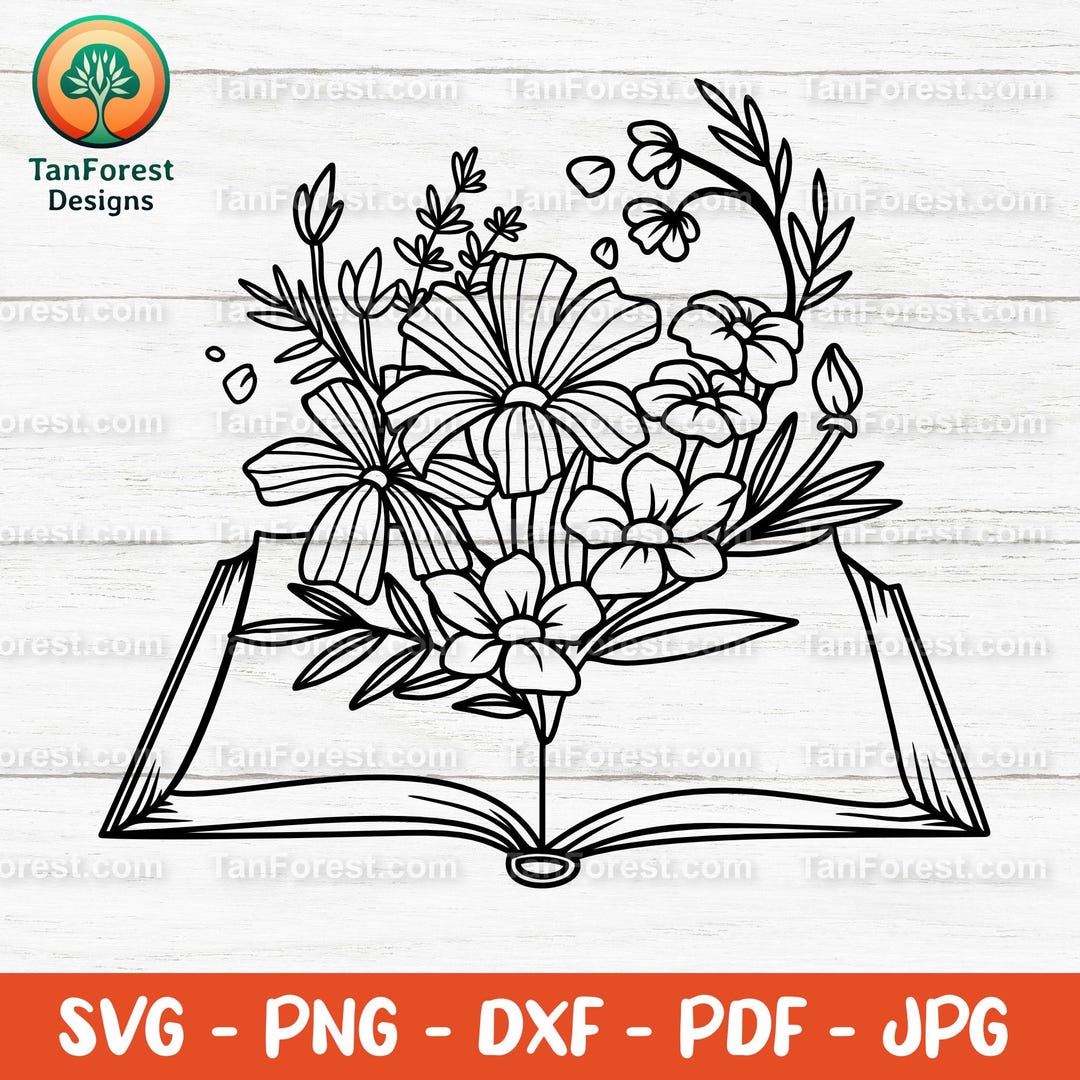 Open Book & Flowers SVG | Floral Bookworm Art | Reading Lover Cut File ...