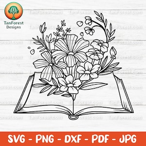 Open Book & Flowers SVG | Floral Bookworm Art | Reading Lover Cut File ...