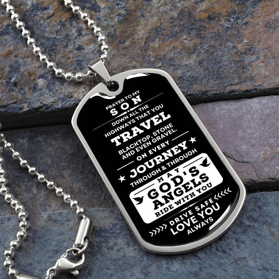 Prayer Necklace Gift to My Son - Dog Tag Drive Safe, From Dad, From Mom ...