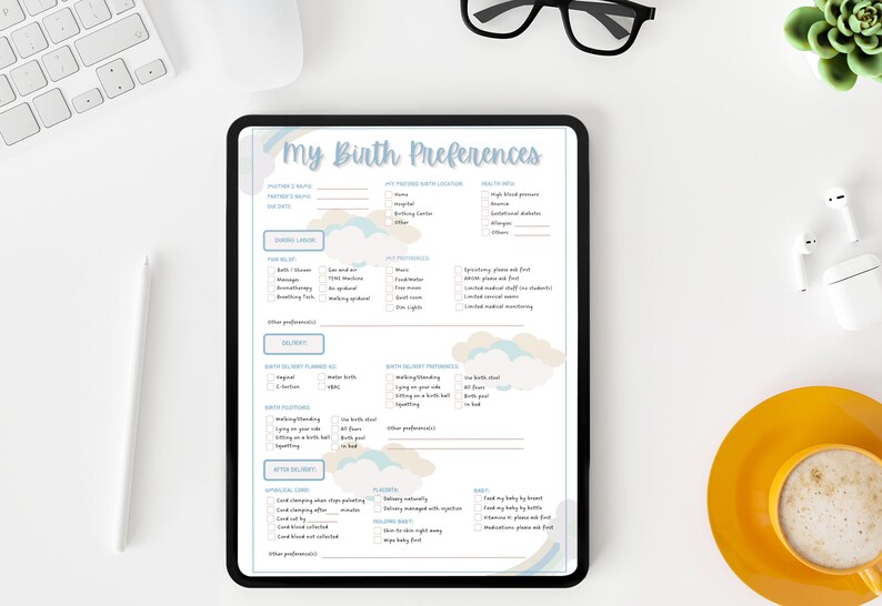 Birth Preferences Checklist | Printable + Editable | Doula Birth Plan ...