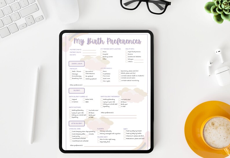 Birth Preferences Checklist | Printable + Editable | Doula Birth Plan ...