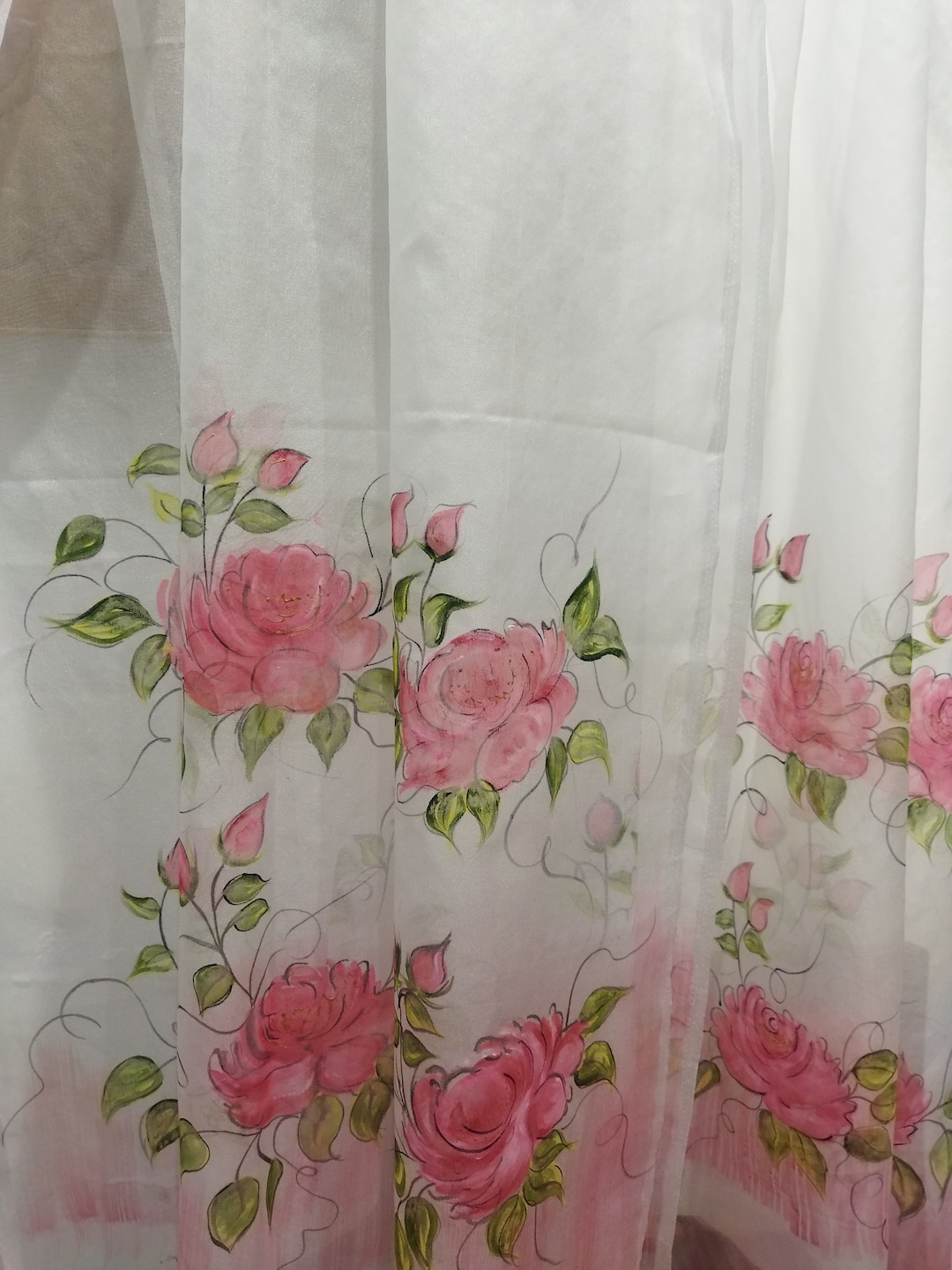 Hand-painted Roses Organza Dupatta, Acrylic Colors - Etsy