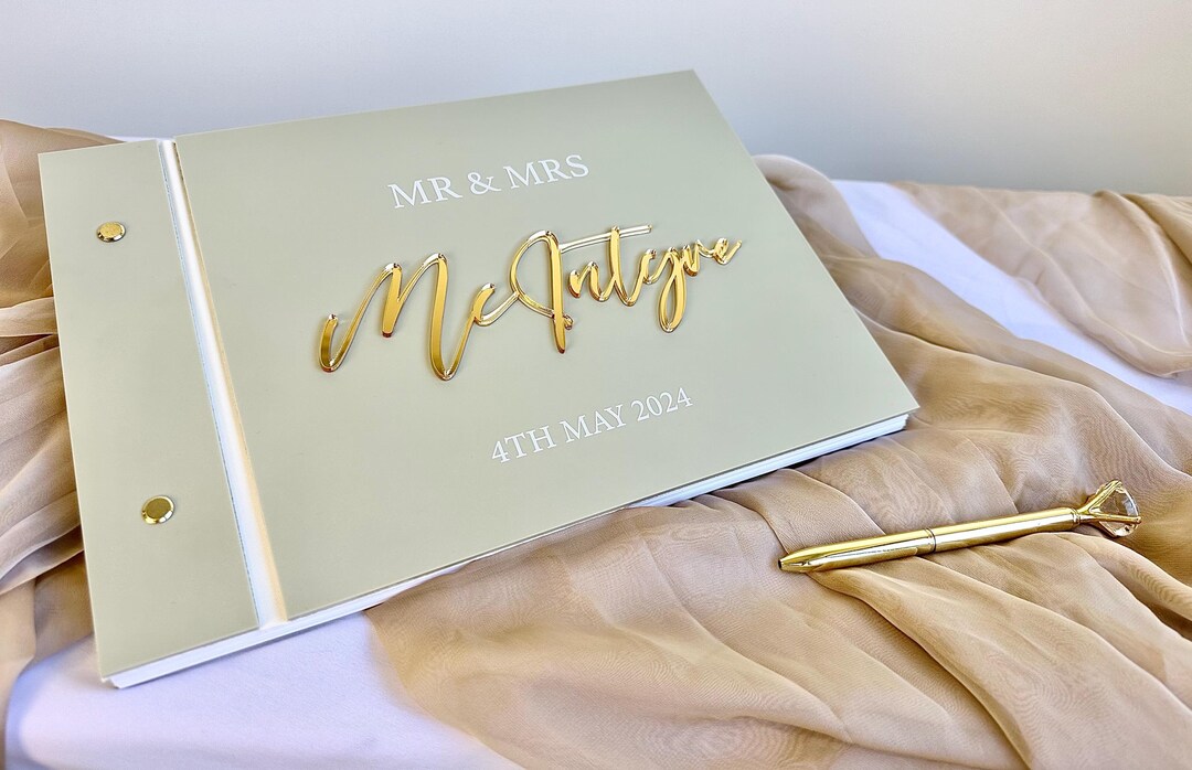 Acrylic Wedding Guestbook and Crystal Pen, Custom Acrylic Guestbook ...