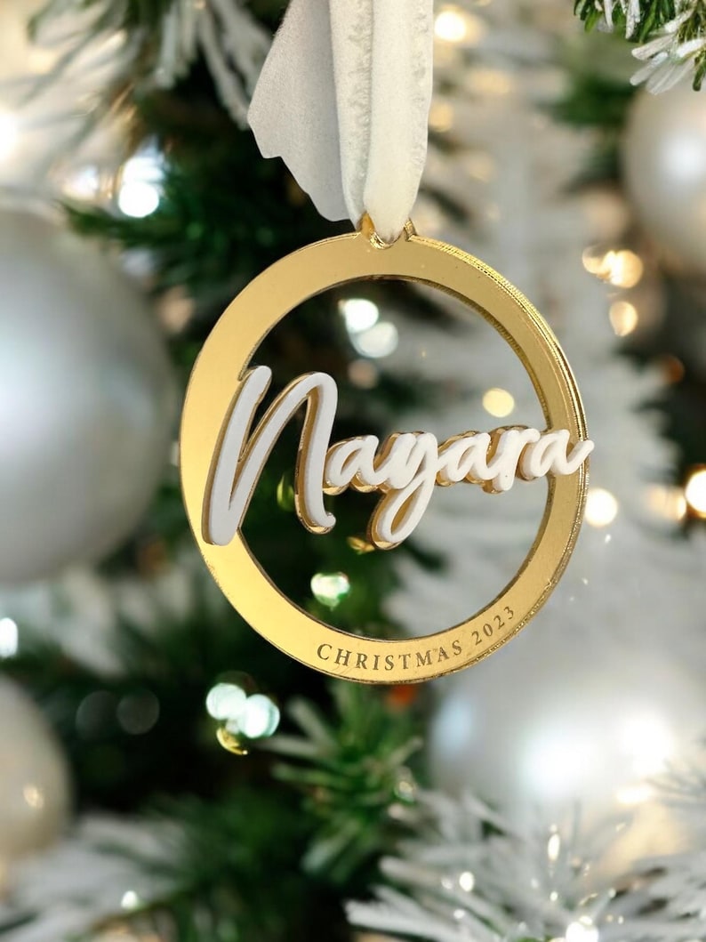 Acrylic Name Bauble With Engraved Text, Personalised Christmas Ornament ...