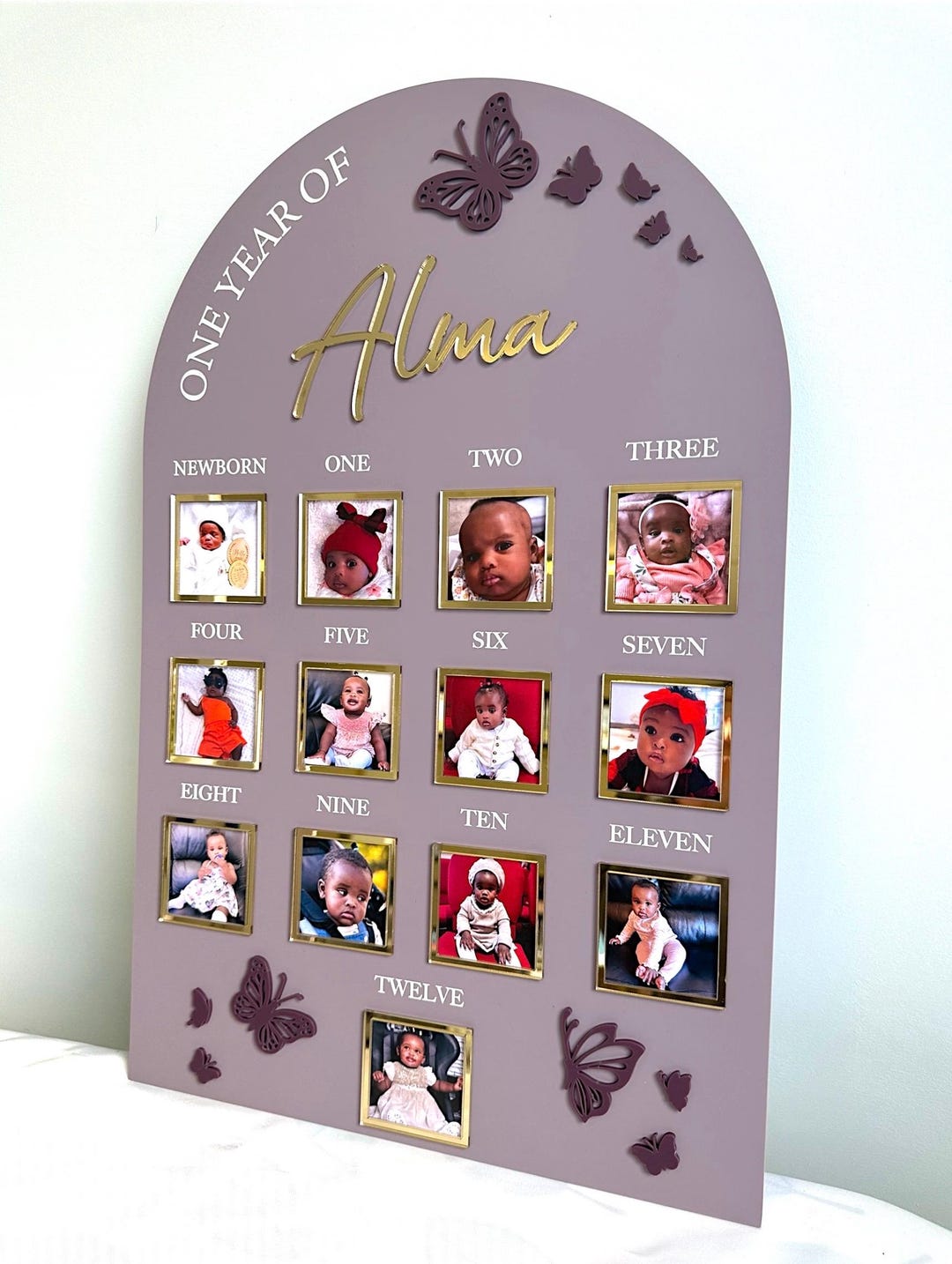 Acrylic Milestone 1st Birthday Photo Board, Butterfly One Year of Baby ...