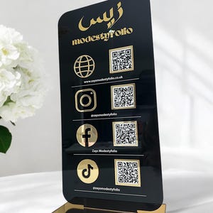 Multi Icon & QR Code Acrylic Sign, Social Media Perspex Signage, Table ...