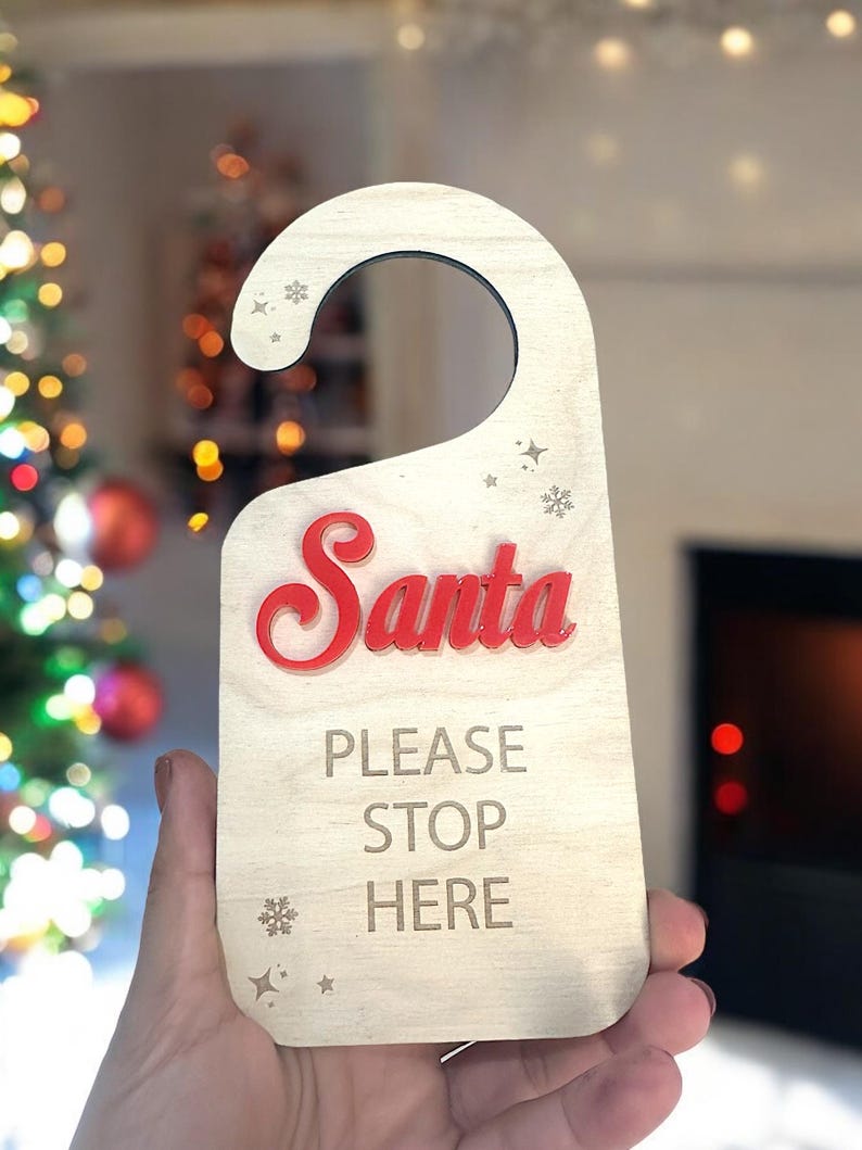 Personalised Santa Stop Here Sign | Custom Christmas Wooden Door ...