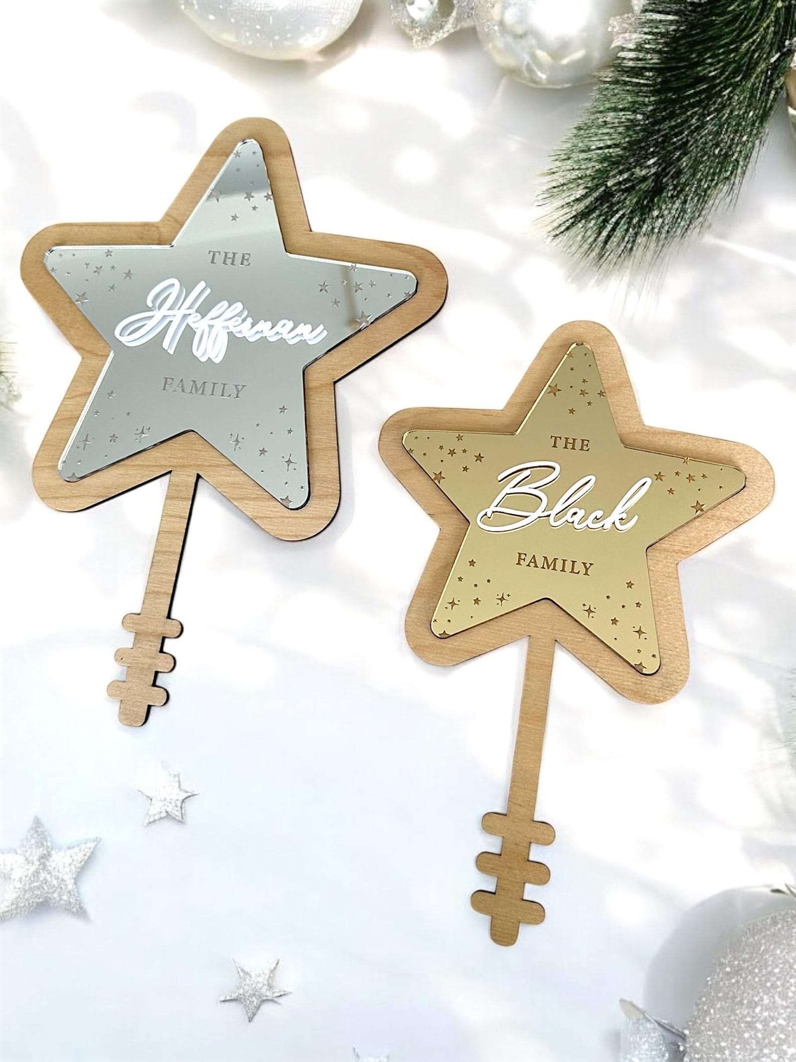 Acrylic Personalised Christmas Tree Topper, Family Christmas Star ...