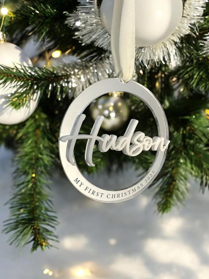 Acrylic Name Bauble With Engraved Text, Personalised Christmas Ornament ...