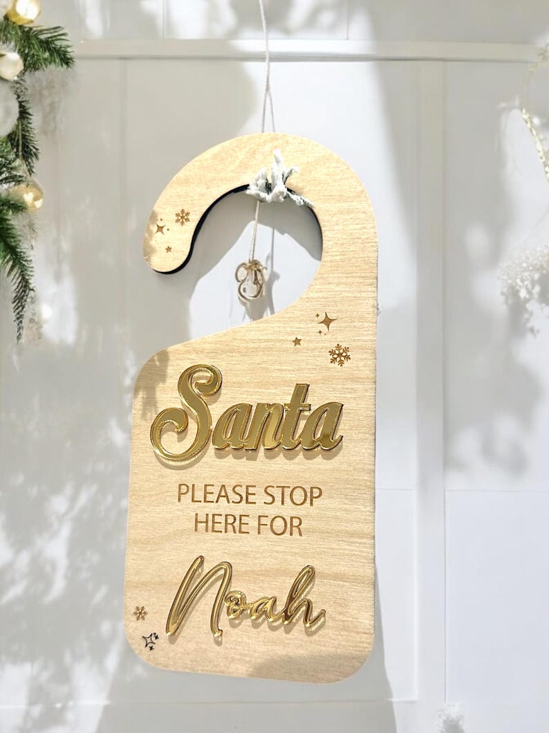 Personalised Santa Stop Here Sign | Custom Christmas Wooden Door ...