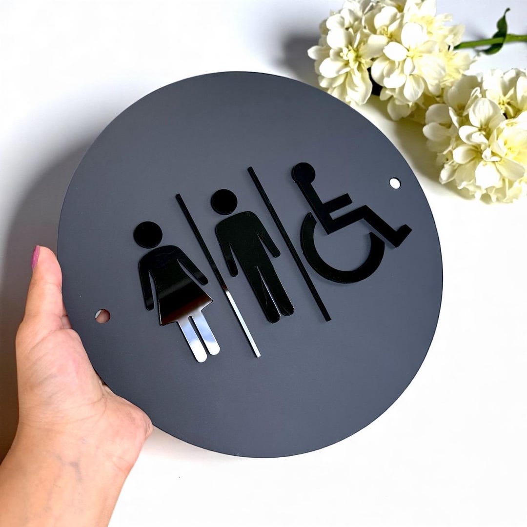 Custom 3D Acrylic Toilet Sign for Door or Wall, Modern WC Sign With ...