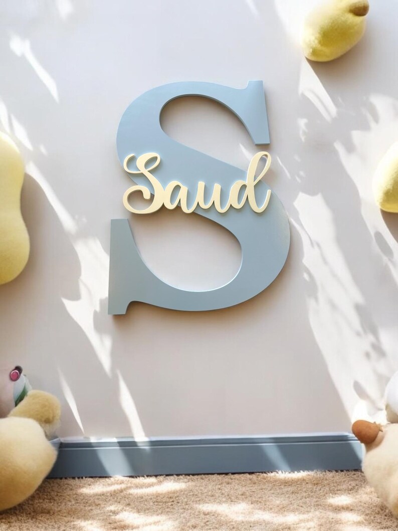 Custom Initial and Name Sign, Wooden Wall Name Plaque, Letter Sign for ...