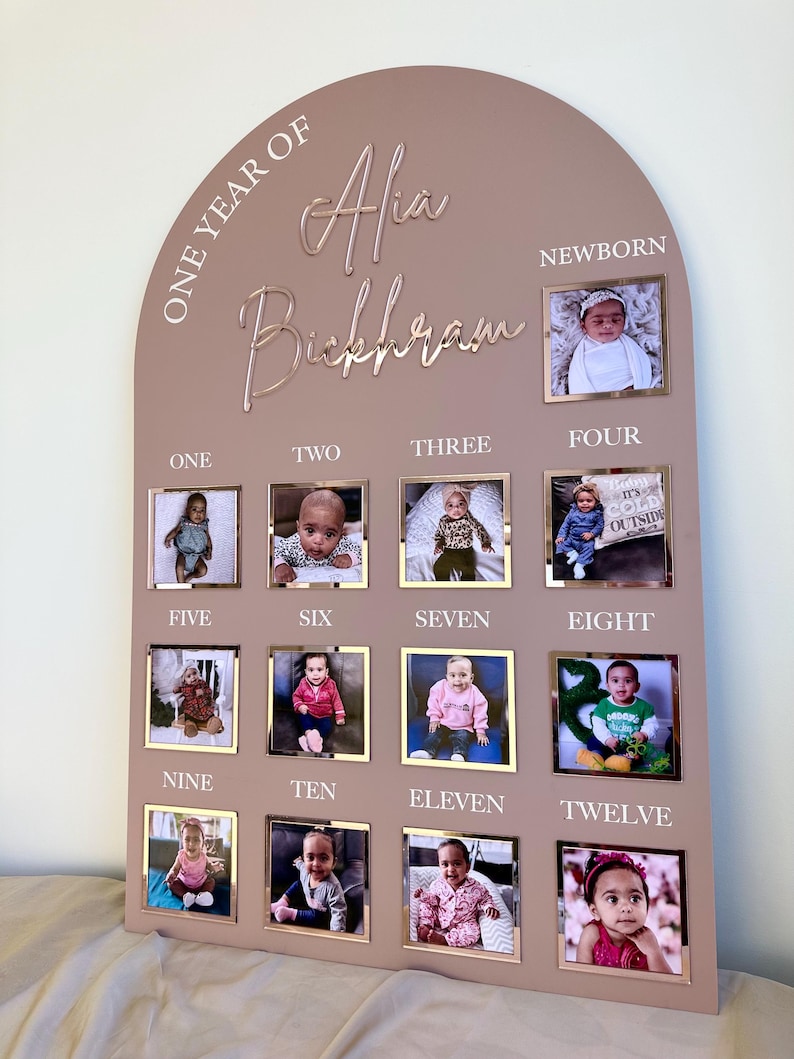 Acrylic Milestone 1st Birthday Photo Board, One Year of Baby Sign ...