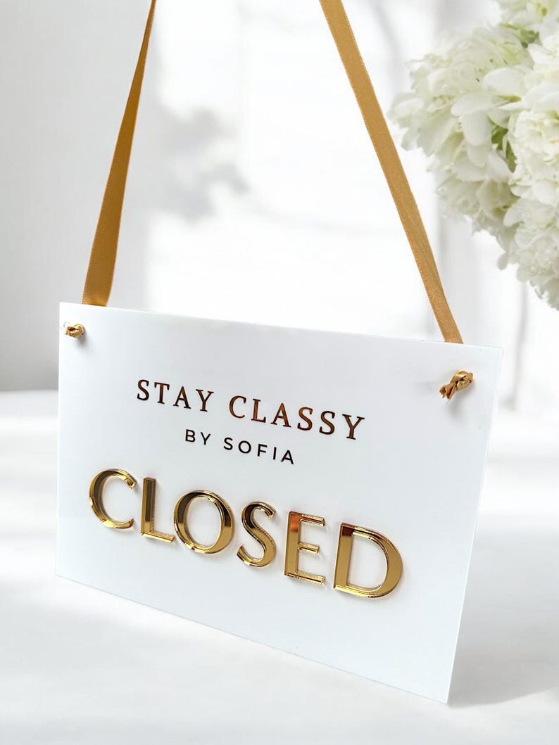 Custom Open Closed Acrylic Business Sign With Hanging Ribbon, Shop ...