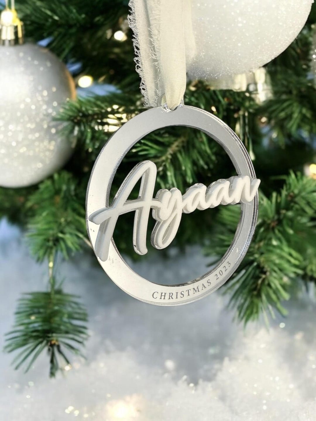 Acrylic Name Bauble With Engraved Text, Custom Christmas Ornament ...