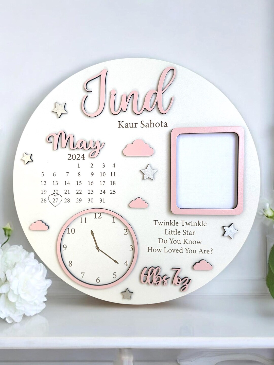 Personalised Birth Details Plaque With Photo Frame, Custom New Baby ...