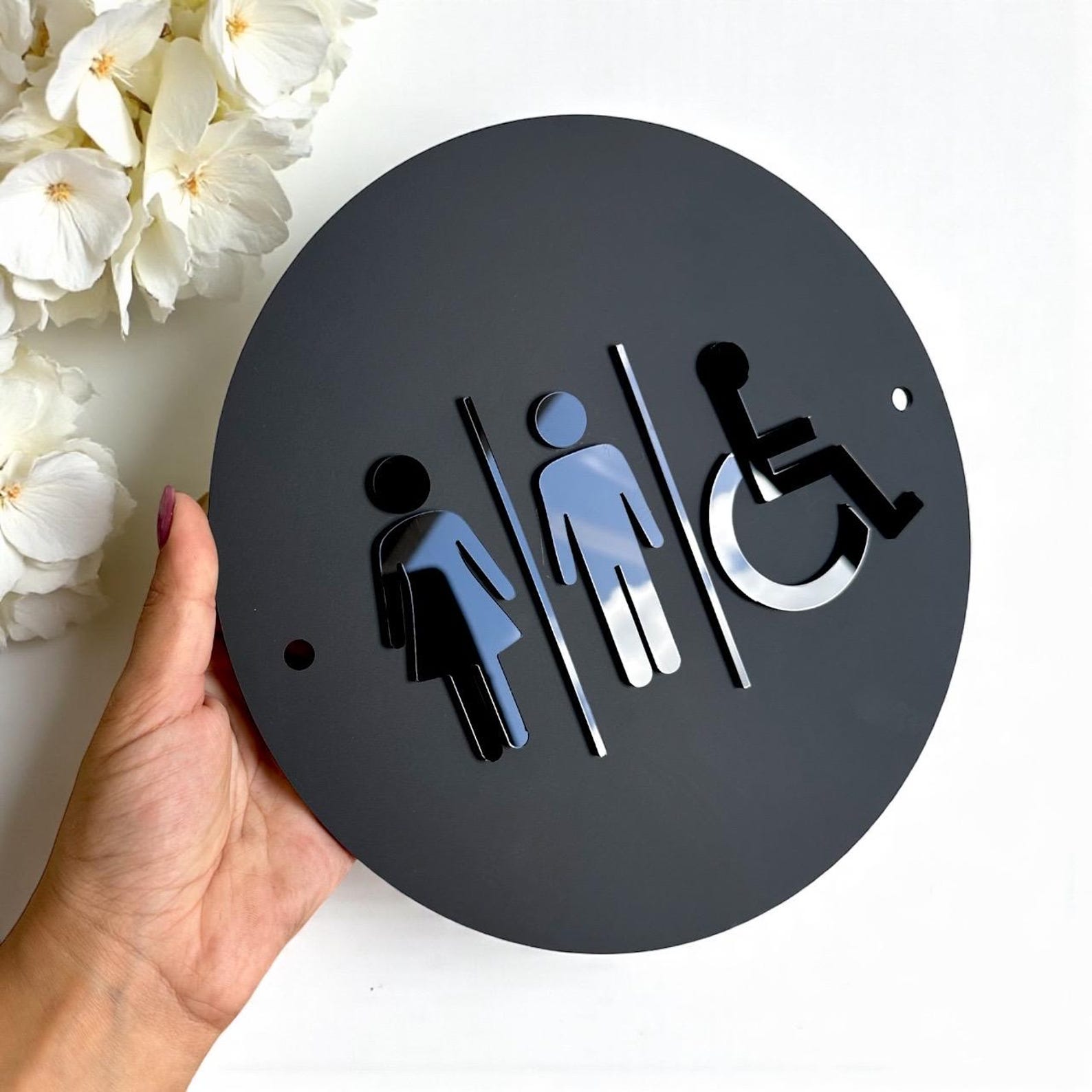 Custom 3D Acrylic Toilet Sign for Door or Wall, Modern WC Sign With ...