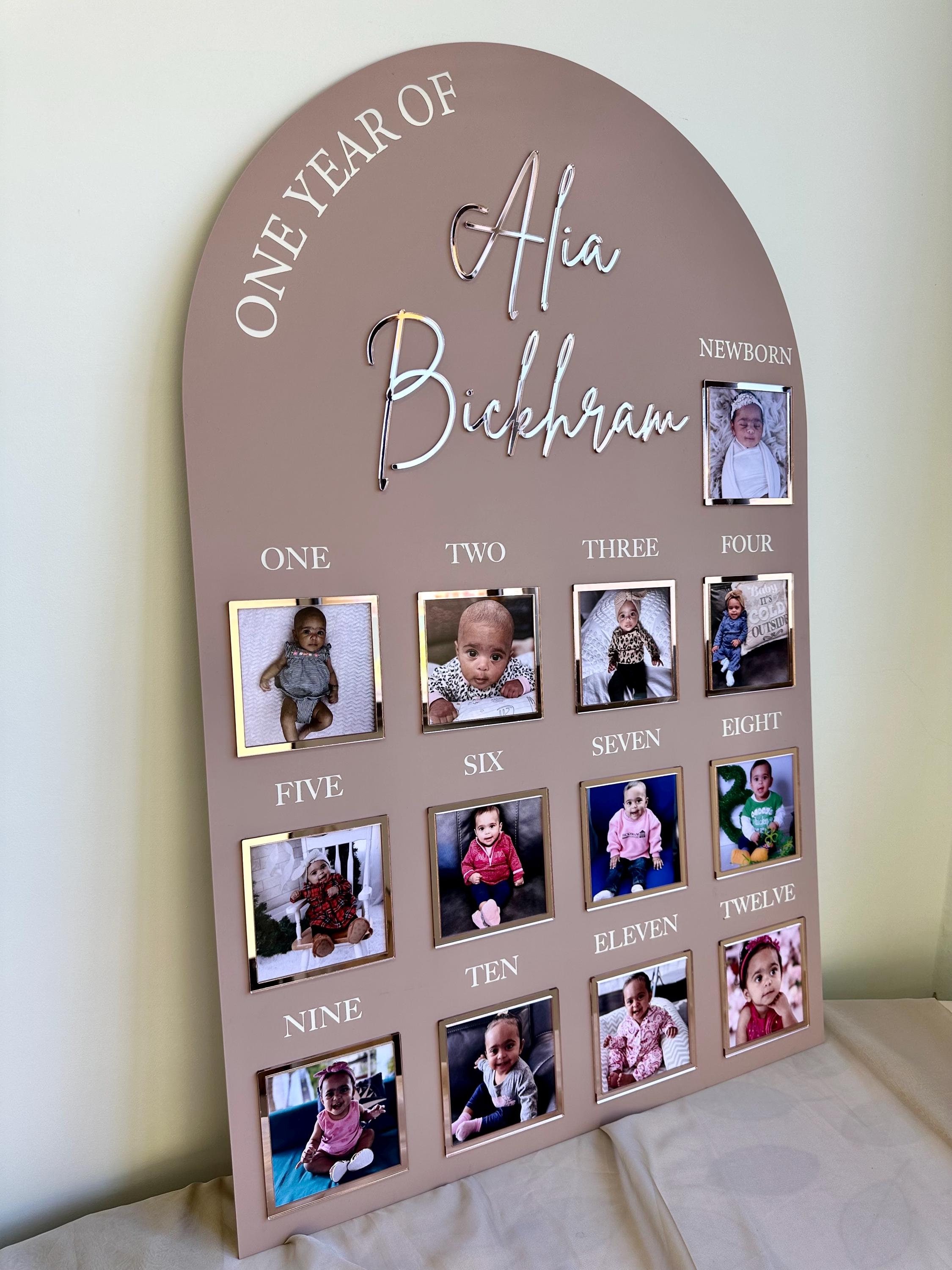 Acrylic Milestone 1st Birthday Photo Board, One Year of Baby Sign ...