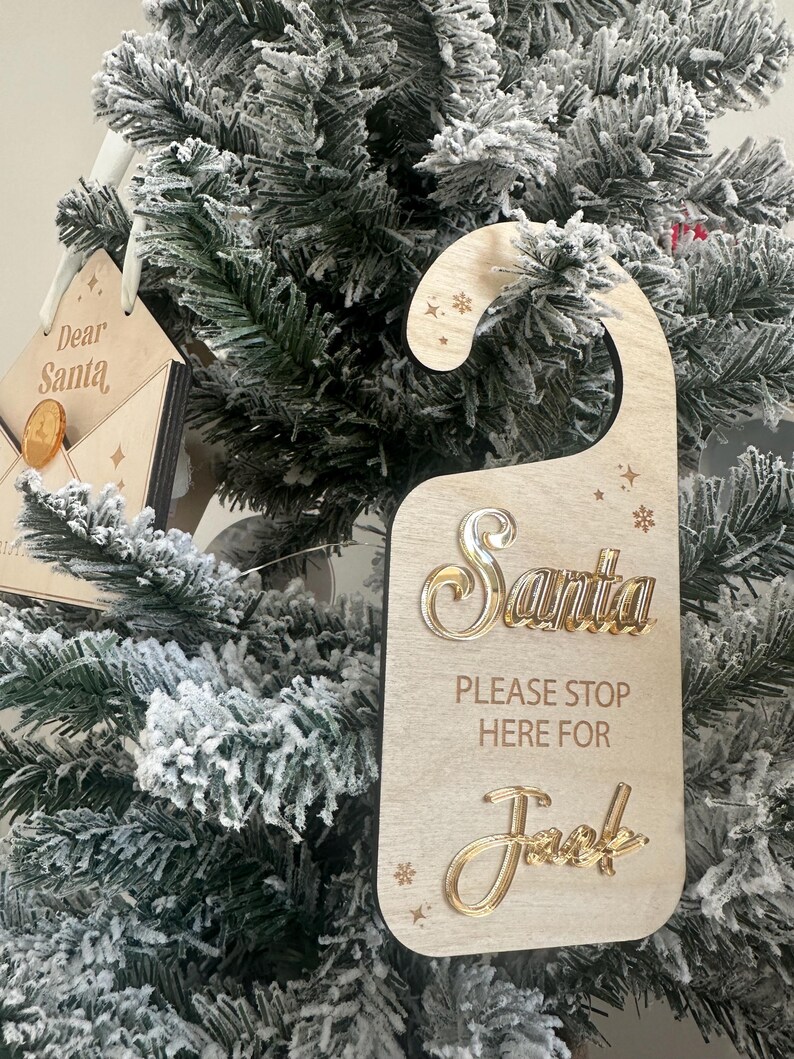 Personalised Santa Stop Here Sign | Custom Christmas Wooden Door ...