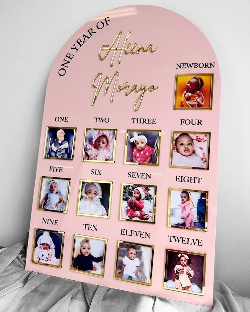 Acrylic Milestone 1st Birthday Photo Board, One Year of Baby Sign ...