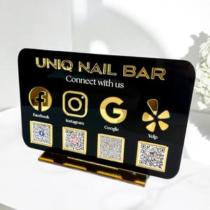 Multi Icon & QR Code Acrylic Sign, Table Top Social Media Perspex ...