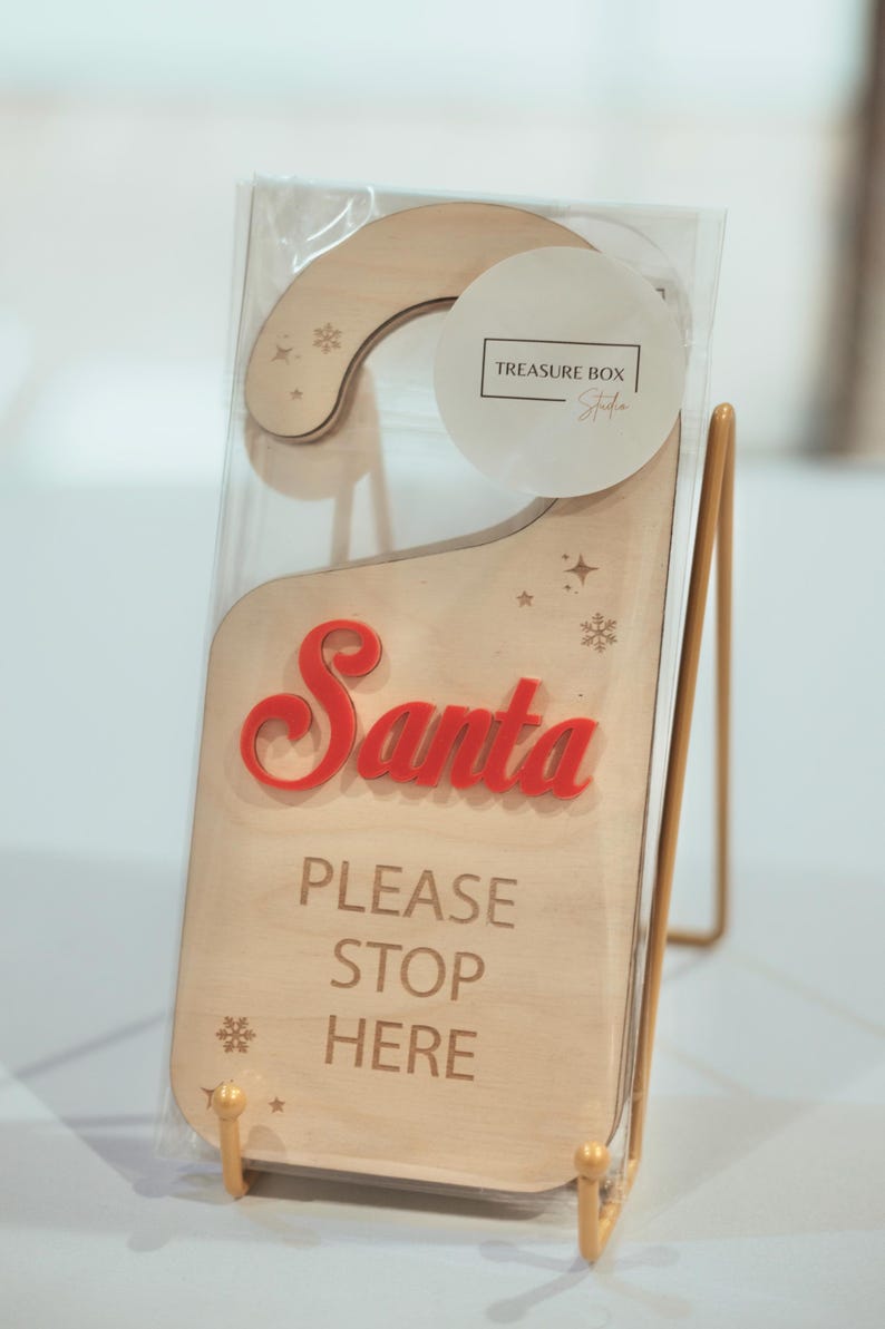 Personalised Santa Stop Here Sign | Custom Christmas Wooden Door ...