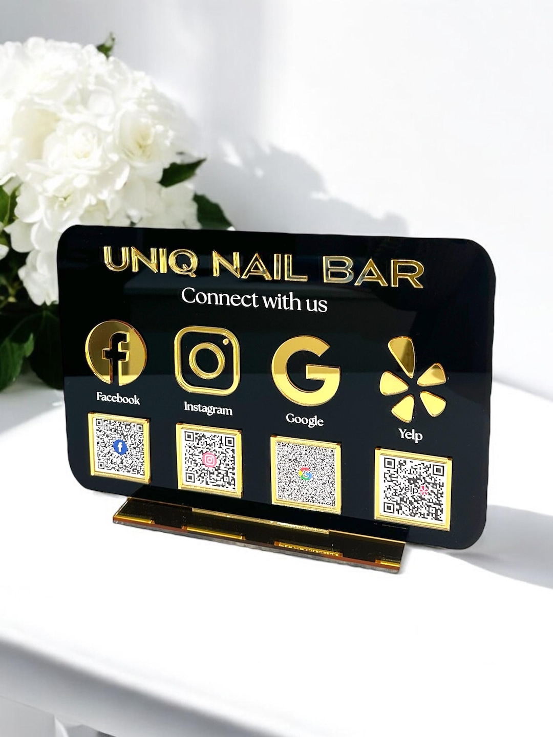 Multi Icon & QR Code Acrylic Sign, Table Top Social Media Perspex ...