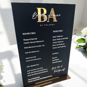 Custom Acrylic Price List Sign, Modern Salon Display Sign, Display ...