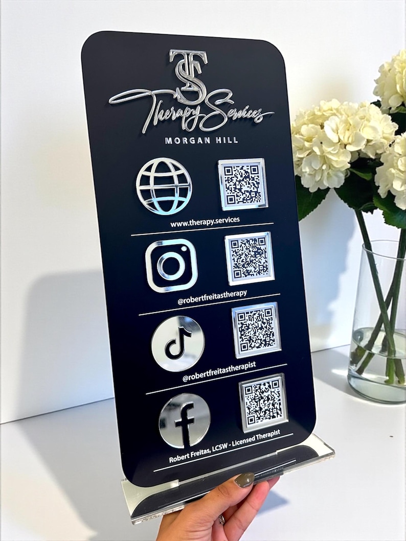 Personalised Acrylic QR Code Display for Small Business, Scan to Follow ...