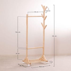 Standing Wooden Coat Rack on Wheels, Mobile Garment Hanger for Kids ...