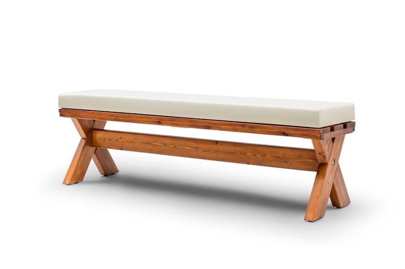 Outdoor Wooden Triple Pouf Bench, Waterproof Garden Furniture ...