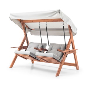 Outdoor Garden Wood Swing, Double Person Comfortable Swing With ...