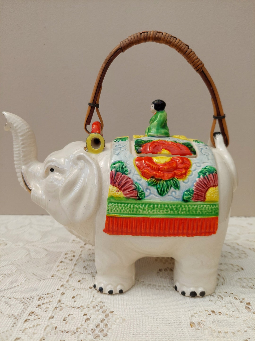 Antique Japanese Elephant Teapot With Bamboo Handle - Etsy