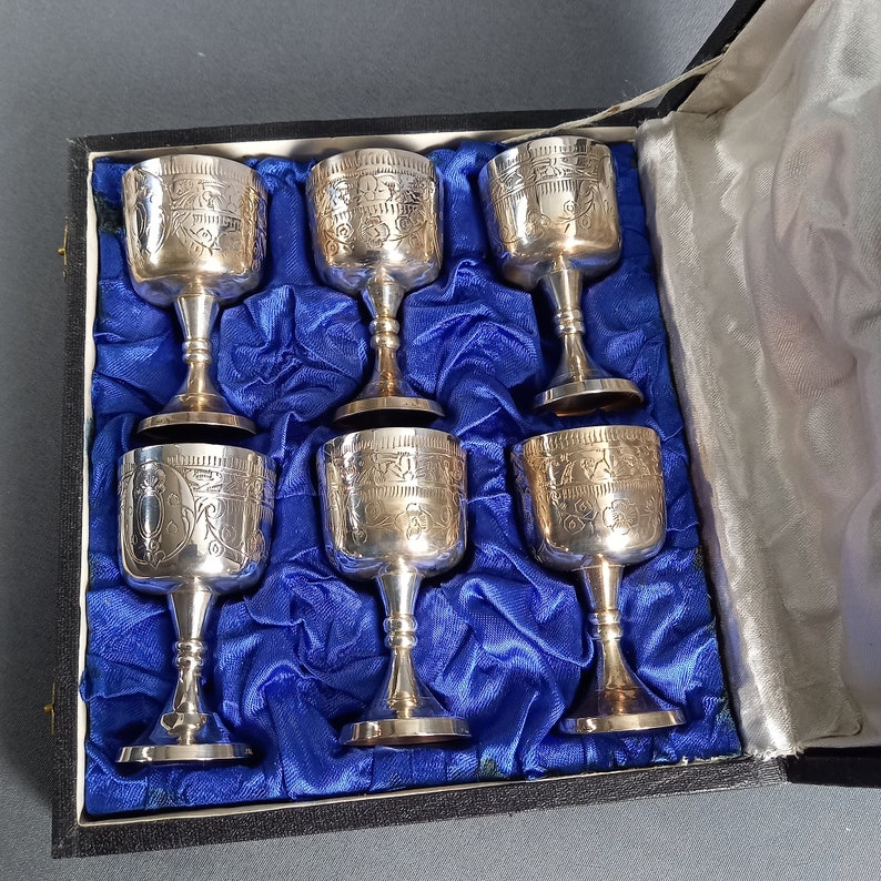 Vintage Silver Plated Goblets Set of 6 With Hand-etched Floral Designs ...