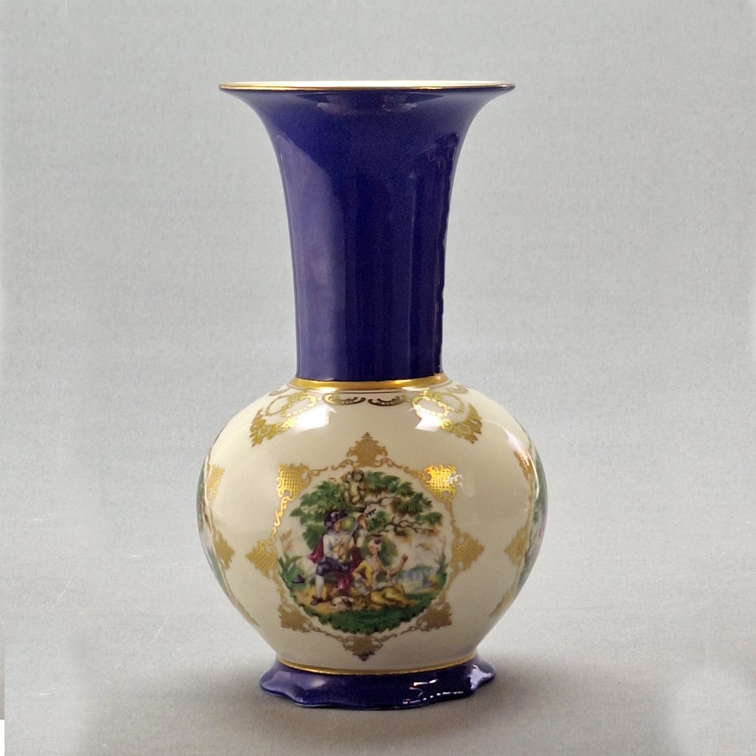 Antique Oscar Schaller Bavaria Porcelain Vase, Art Deco Romantic Scene ...