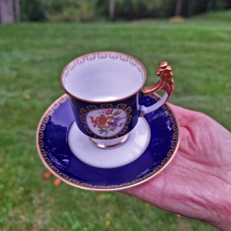 Vintage Cobalt Blue Mocha Cup Royal With Floral Motiv and Gold - Etsy