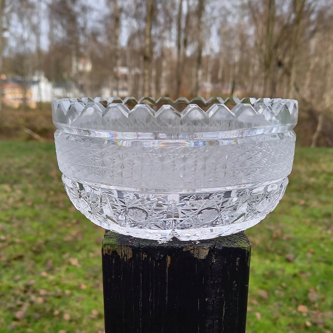 Vintage Hand-cut Crystal Bowl,art Deco Hand Cut Crystal Bowl,scalloped ...