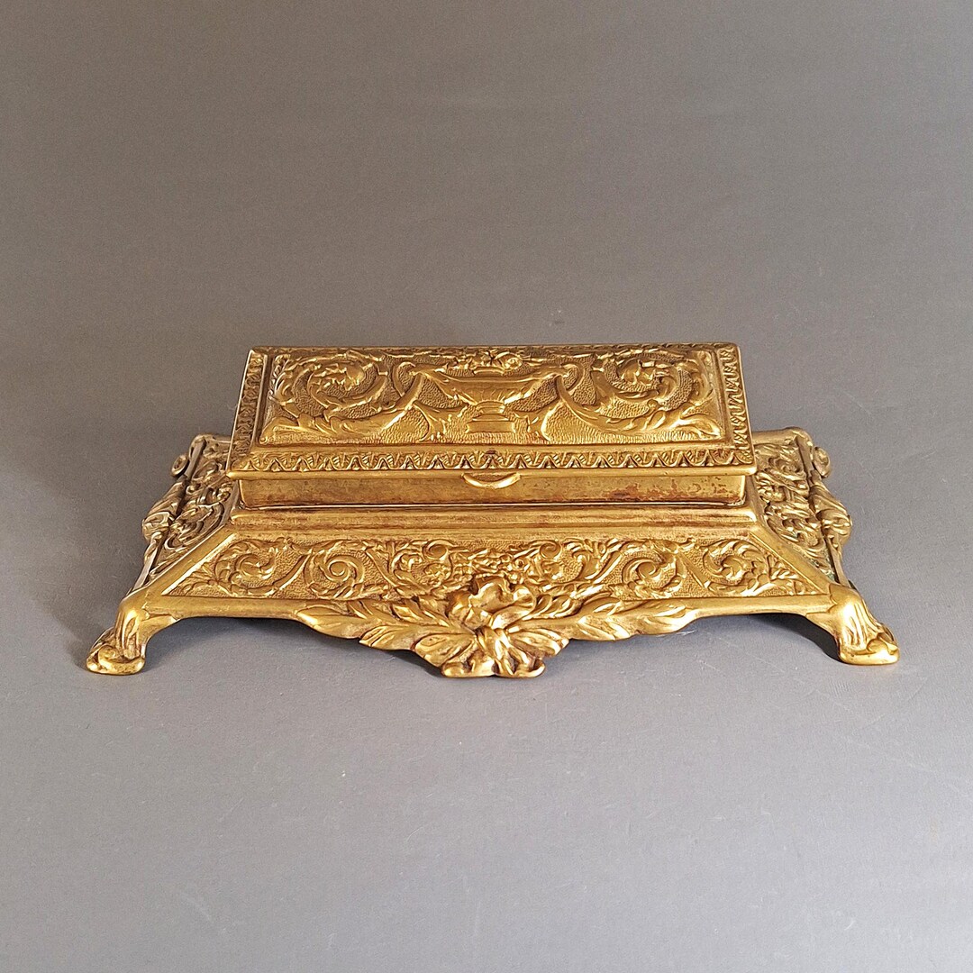 Antique English Brass Stamp Box, Art Nouveau Desk Organizer, 5 Slots ...