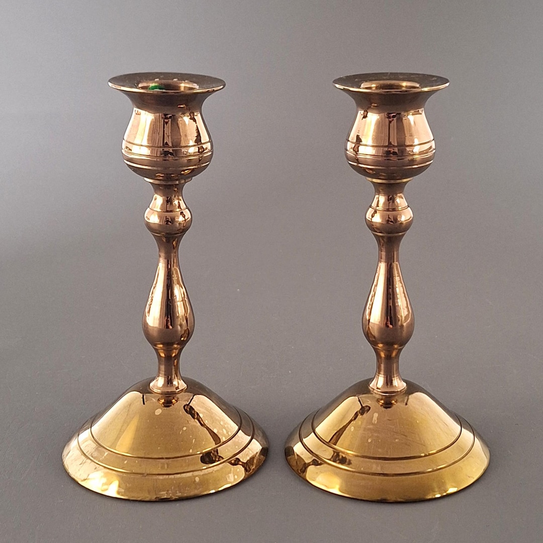 Vintage Brass Candlesticks Pair, Elegant Scandinavian Design ...