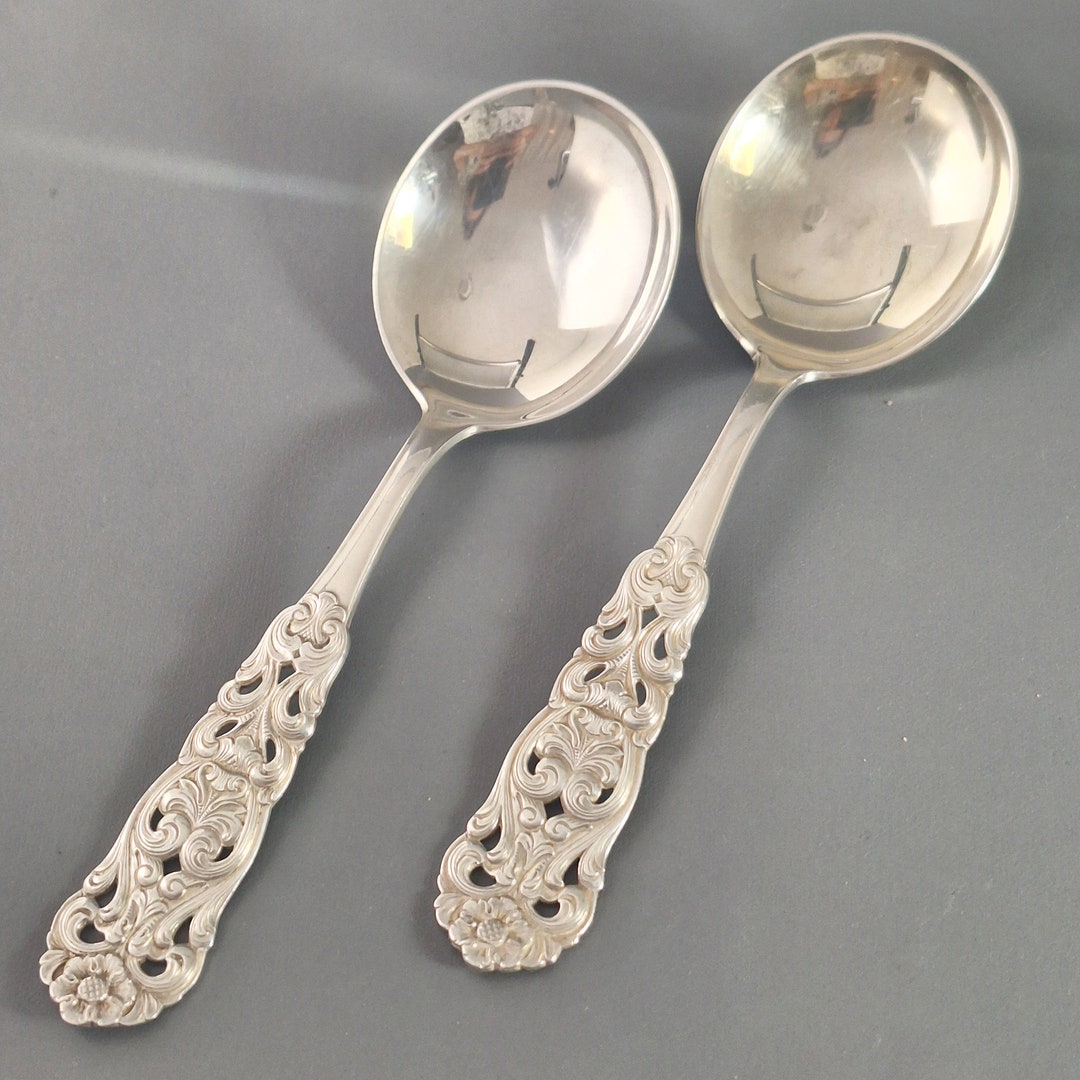 Vintage Nickel Silver Serving Spoons Set of 2 – Swedish Silver Stamped ...