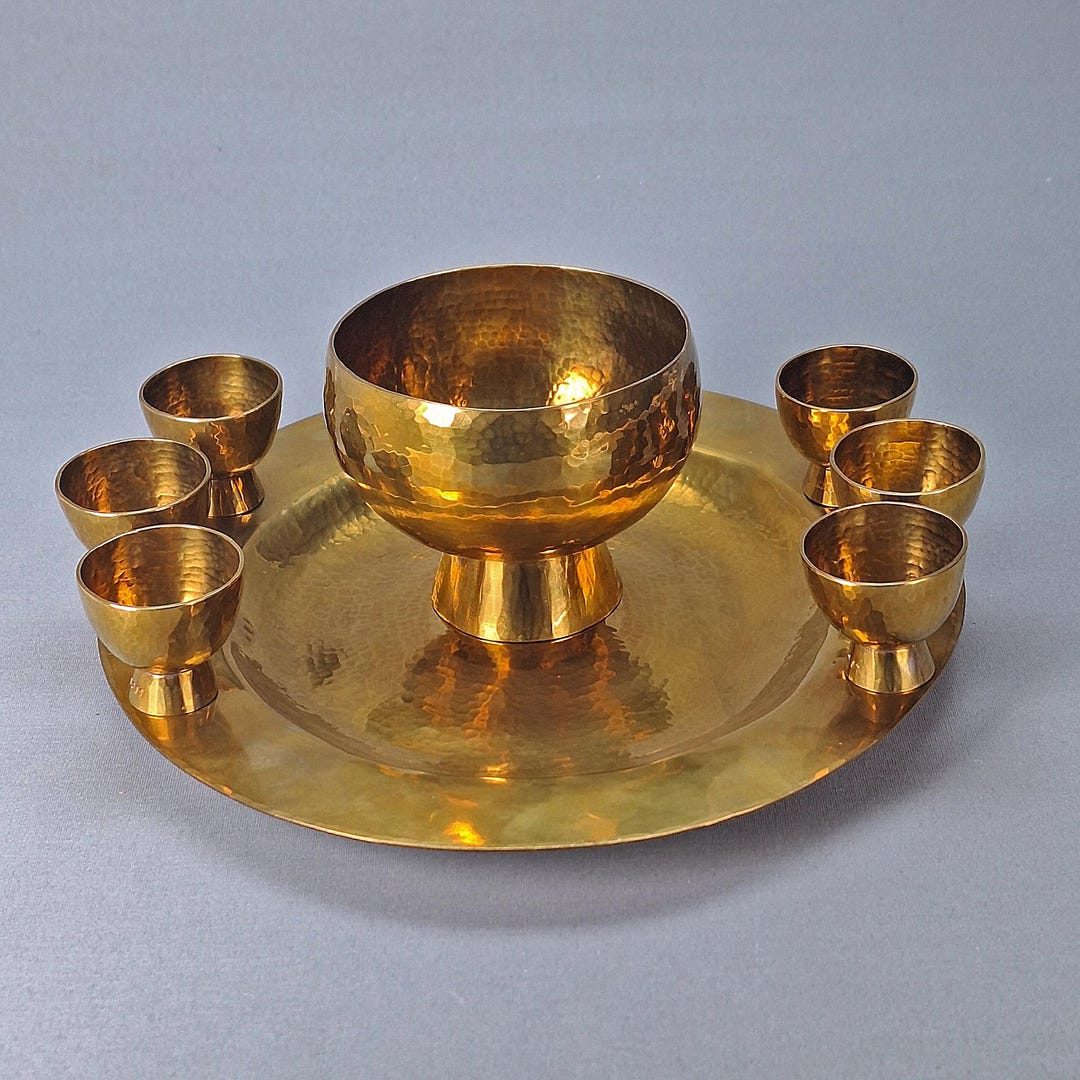 Robert Essen Brass Punch Bowl Set 1982 Sweden, Scandinavian Modern ...